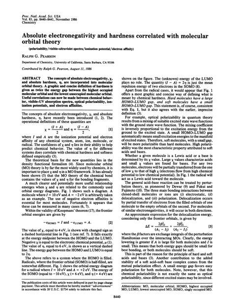 Absolute Electronegativity And Hardness Correlated With Molecular