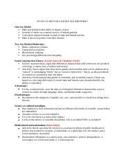 STUDY GUIDE FOR GENSEX Docx STUDY GUIDE FOR GEN SEX 50A MIDTERM 1 One Sex Model Male And