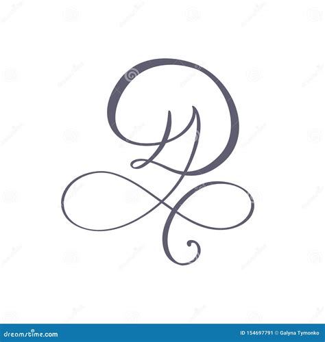 Vector Hand Drawn Calligraphic Floral D Monogram Or Logo Uppercase