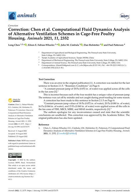 Pdf Correction Chen Et Al Computational Fluid Dynamics Analysis Of Alternative Ventilation