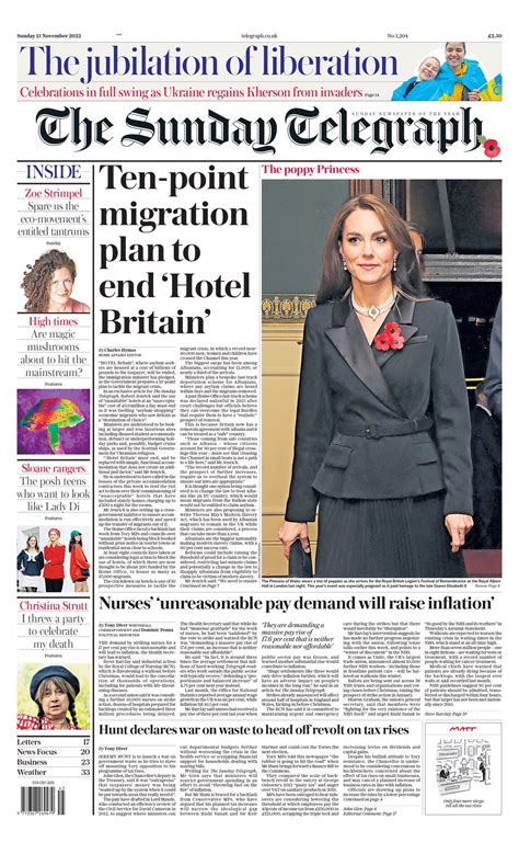 Sunday Telegraph Front Page 13th Of November 2022 Tomorrows Papers