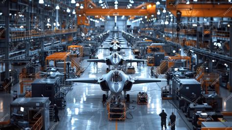 Modern Fighter Jet Production And Assembly Line In A Large Aircraft