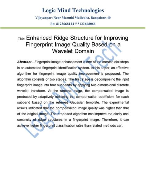 Enhanced Ridge Structure For Improving Fingerprint Image Quality Based On A Wavelet Domain Docx