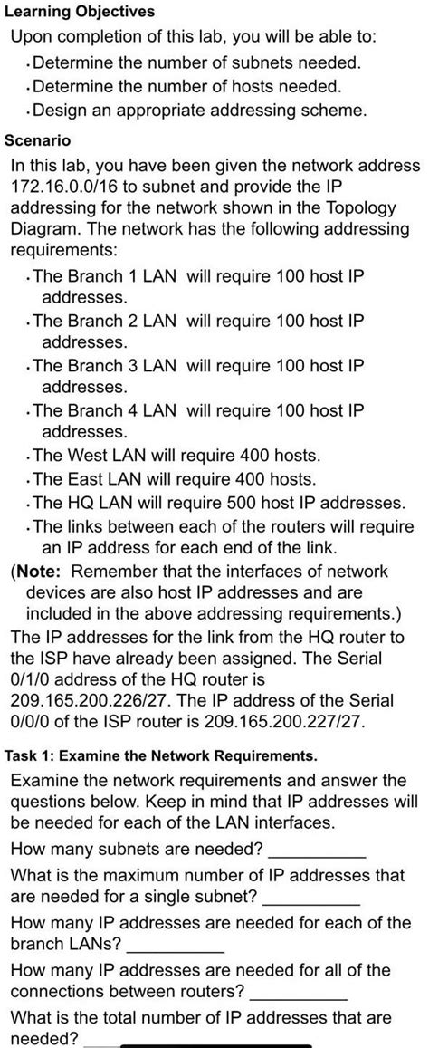 Solved Subnetting Scenario Topology Diagram Pc1 Isp