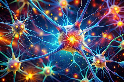 A Glowing Visualization Of Neural Network Activity Detailed 3d Rendering Of Neuron Impulse