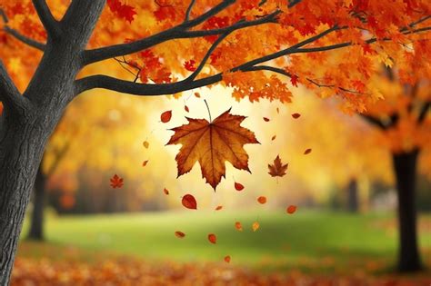 A Leaf Falling From A Tree Representing Autumn Premium Ai Generated Image