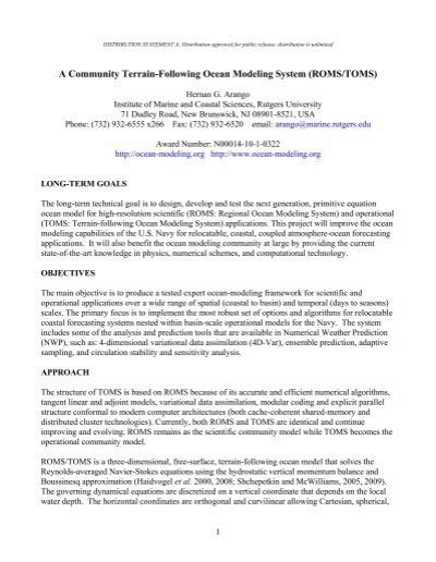 A Community Terrain Following Ocean Modeling System U S Navy