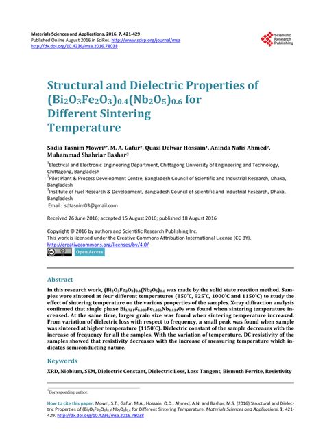 Pdf Effect Of Sintering Temperature On Structural And Dielectric