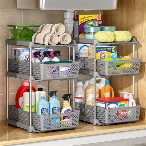 Taimasi Pull Out 3 Tier Bathroom Organizer And Storage Gray Under