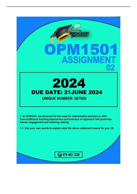 Opm1501 Assignment 2due 21 June 2024 1 In Opm1501 We Advocate For The