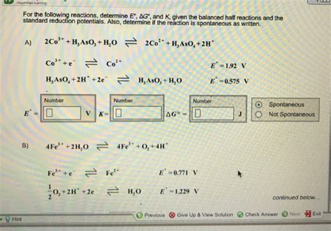 Solved For The Following Reactions Determine E Degree