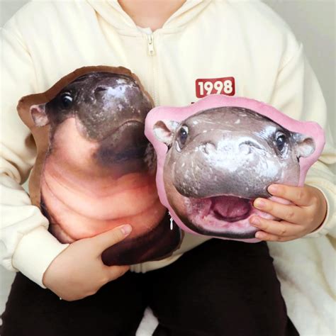 Moo Deng Hippo Plush Pillow Custom Photo T Etsy