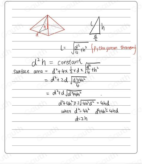 solved the minimum surface area for a given volume of a square based
