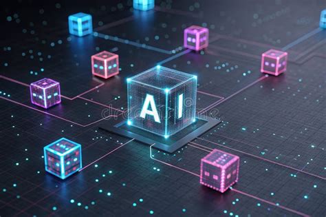 Ai Technology Network Futuristic Cubes Connected By Neon Lines Stock Illustration Illustration