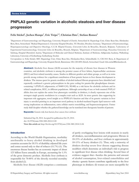 Pdf Pnpla3 Genetic Variation In Alcoholic Steatosis And Liver Disease Progression Felix