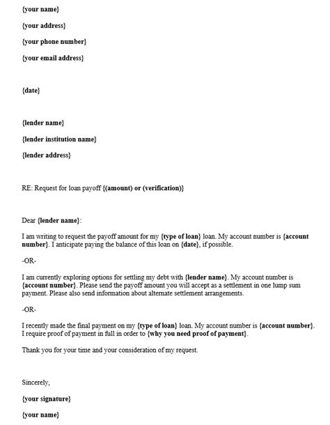 Loan Payoff Request Letter Format With Samples
