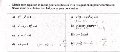 Solved Match Each Equation In Rectangular Coordinates With