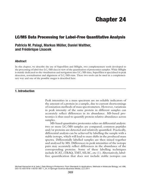 24 Lcms Data Processing For Label Free Quantitative Analysis Pdf