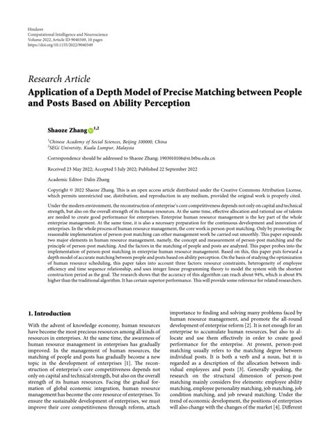 Pdf Application Of A Depth Model Of Precise Matching Between People And Posts Based On Ability