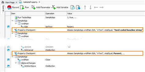 Parameterizing Property Checkpoints TestComplete Documentation