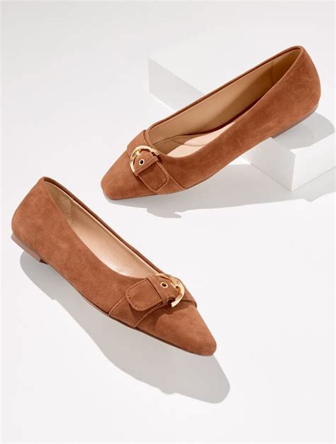 Whitley Buckle Suede Ballet Flats Talbots