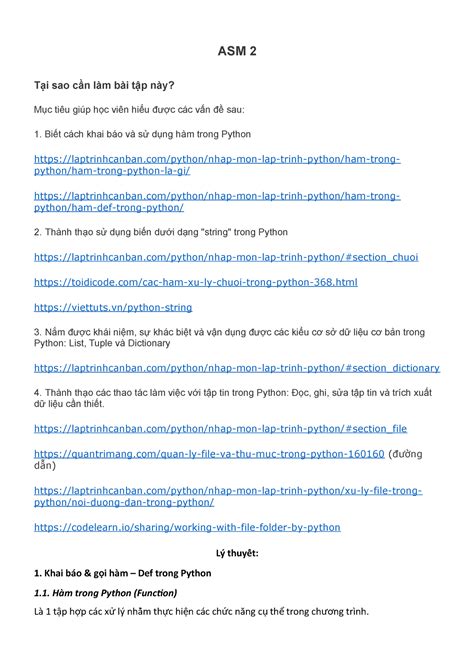lý thuyết xử lý asm summaries for assignment 1 python fundamentals