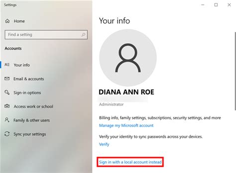 Как переключиться на локальную учетную запись Windows 10 с учетной записи Microsoft