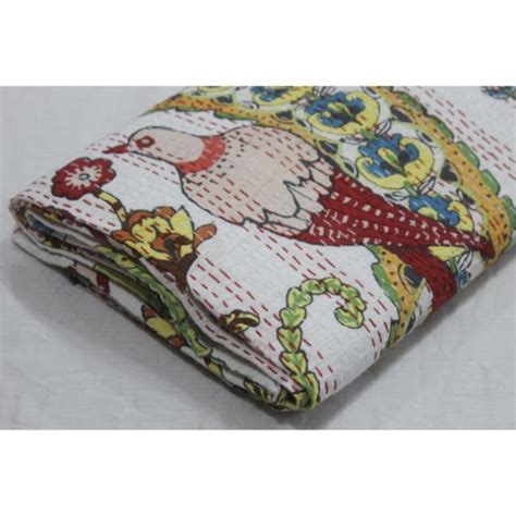 Reversible White Peacock Print Throw Blanket Bohemian Bedspread Quilt