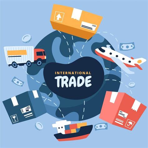 The International Trade Logo Surrounded By Boxes And Other Items On Top