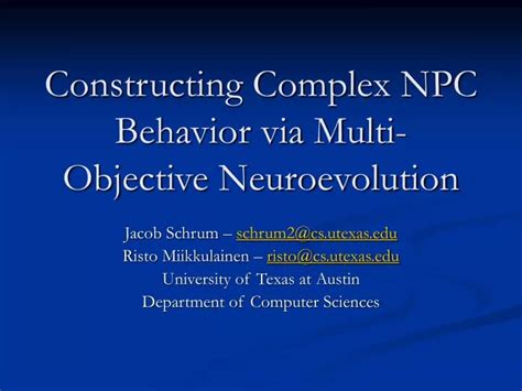 Ppt Constructing Complex Npc Behavior Via Multi Objective