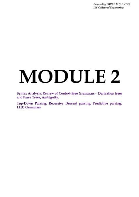 Syntax Analysis - IES College of Engineering MODULE 2 IES College of Engineering 2 SYNTAX ...