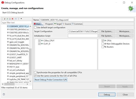 CCS TMS LS How To Choose One Of Two Different XDS Probes To Connect Use With CCS