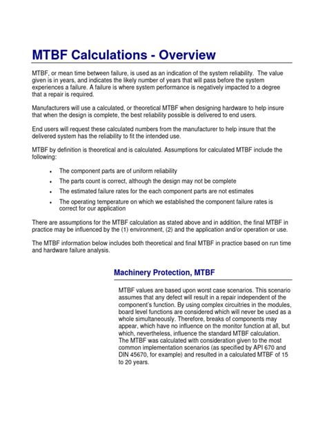 Mtbf Calculations Pdf Reliability Engineering