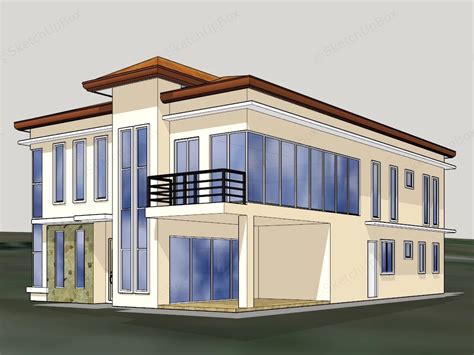 Simple 2 Story House Sketchup 3d Model Skp File Download Sketchupbox
