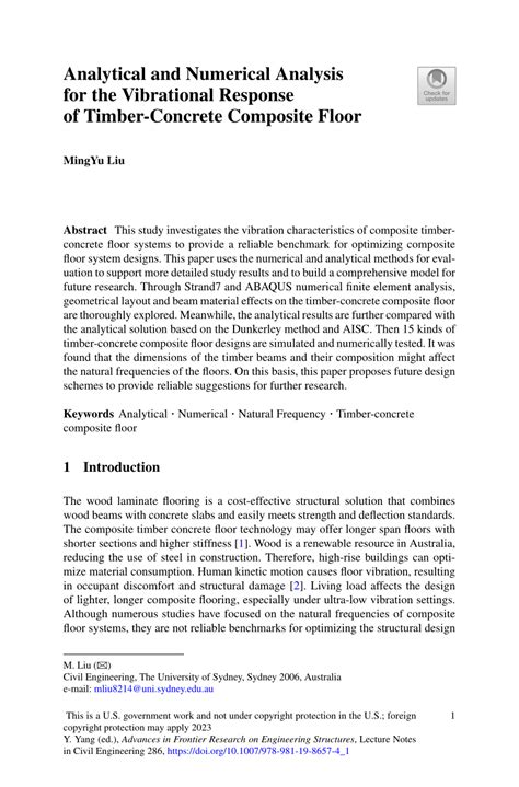 Pdf Analytical And Numerical Analysis For The Vibrational Response Of Timber Concrete