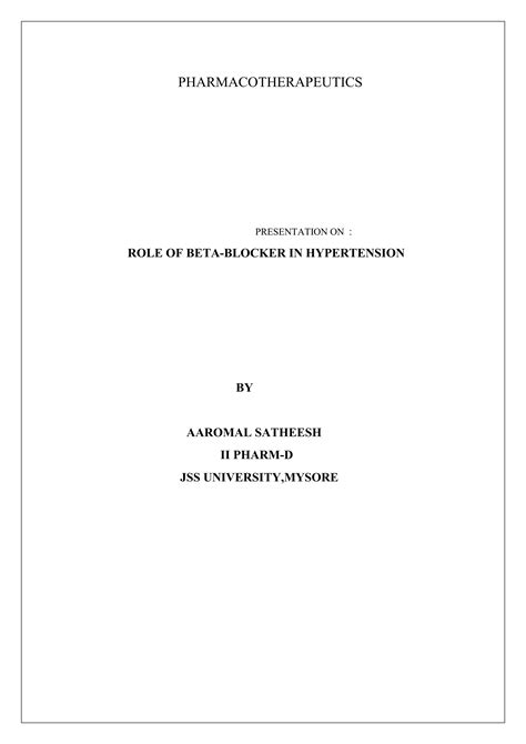 Role Of Beta Blocker In Hypertension With Trials Pdf