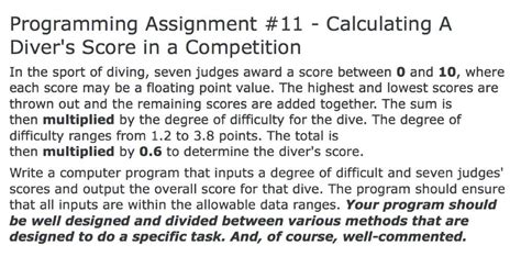 Solved Programming Assignment 11 Calculating A Divers