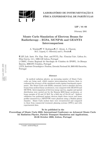 Pdf Monte Carlo Simulation Of Electron Beams For Radiotherapy Egs4