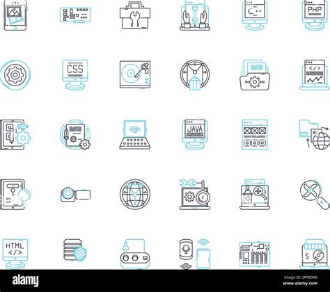 Cyber Workplace Linear Icons Set Cybersecurity Digitalization