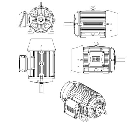 Electric Motor Design Plan Elevation Side View With Isometric Detail