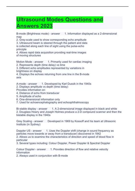Ultrasound Modes Questions And Answers 2023 Ultrasound Stuvia Us