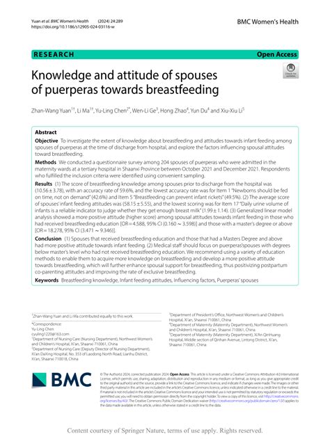 Pdf Knowledge And Attitude Of Spouses Of Puerperas Towards Breastfeeding