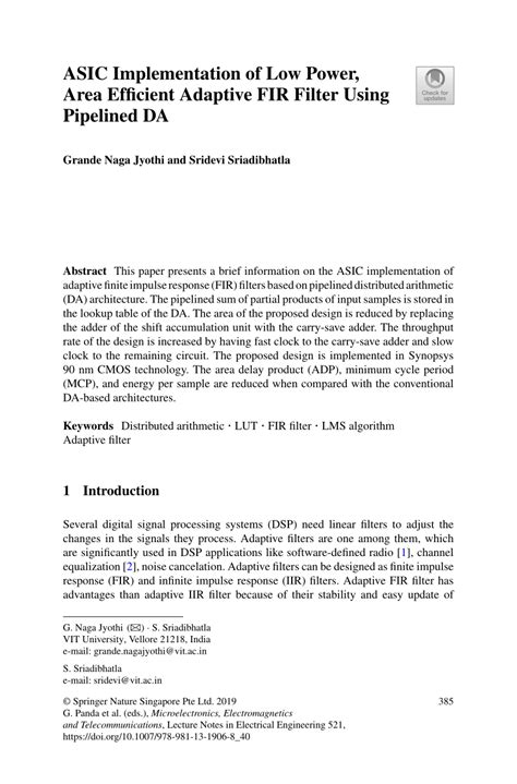 Pdf Asic Implementation Of Low Power Area Efficient Adaptive Fir