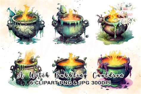 Witch Bubbling Cauldron Watercolour Grafik Von Venime · Creative Fabrica