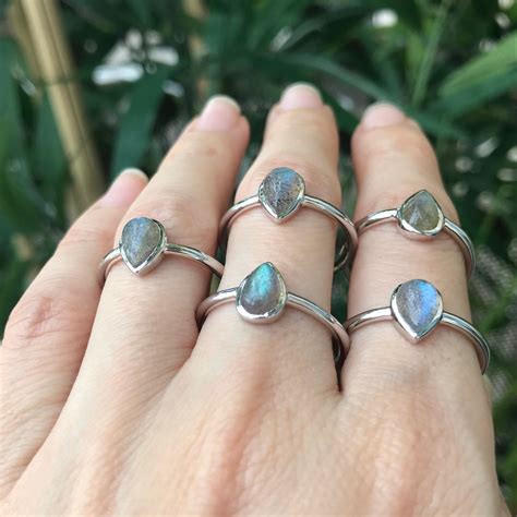 Labradorite Cab Teardrop Stack Ring Labradorite Small Silver Ring