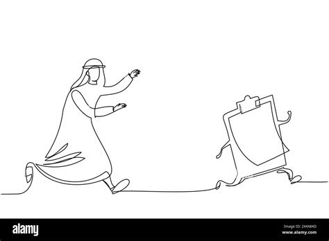 single continuous line drawing arab businessman chasing clipboard