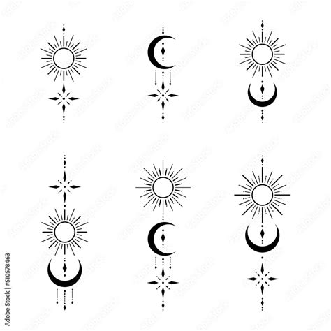 Set Of Blackwork Tattoo With Sun Moon Star Sacred Geometry Tattoo