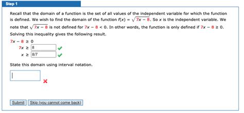 Solved Step Recall That The Domain Of A Function Is The Chegg Com