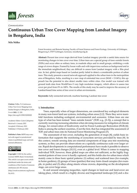Pdf Continuous Urban Tree Cover Mapping From Landsat Imagery In