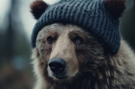 A Cute Bear Wearing A Blue Beany Close Up Stock Illustration